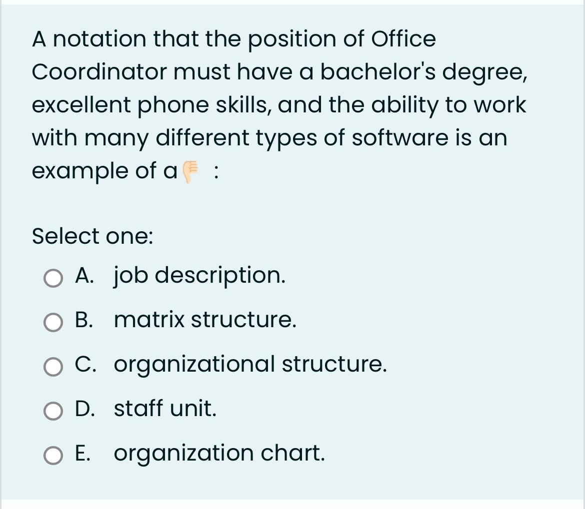 Solved A notation that the position of Office Coordinator | Chegg.com