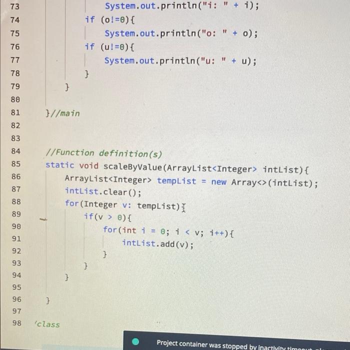 Solved Code is in Java: Right the code in my code to fix the | Chegg.com