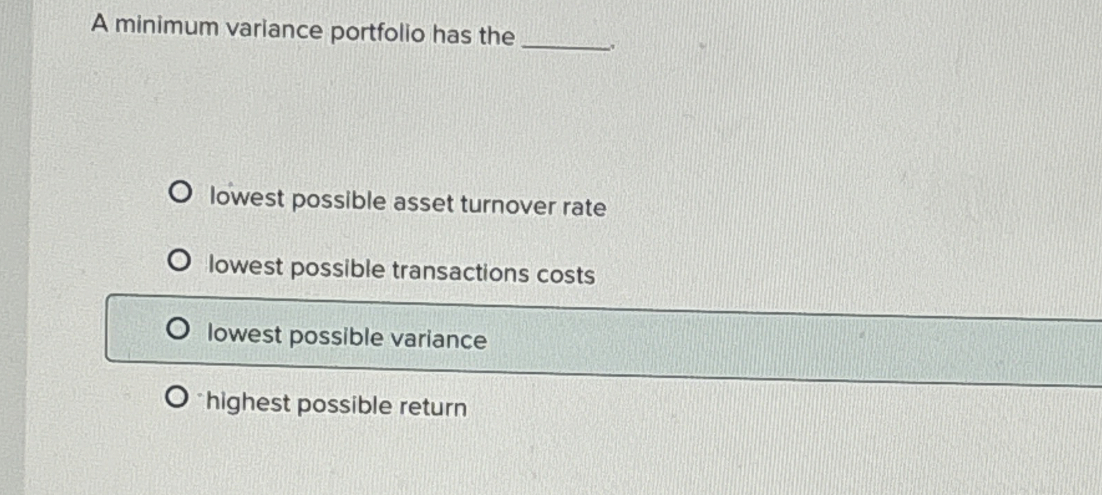 Solved A minimum variance portfolio has the lowest possible | Chegg.com
