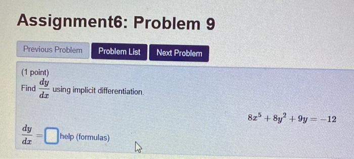Solved Assignment6 Problem 9 Previous Problem Problem List 8179