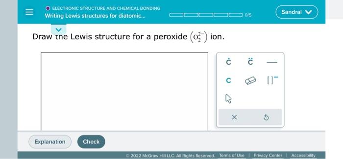 Solved Draw tne Lewis structure for a peroxide (o22−) ion. | Chegg.com