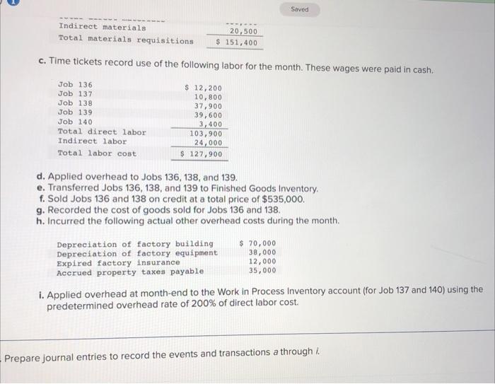 Solved 7 Record the transfer of completed jobs 136,138 and | Chegg.com