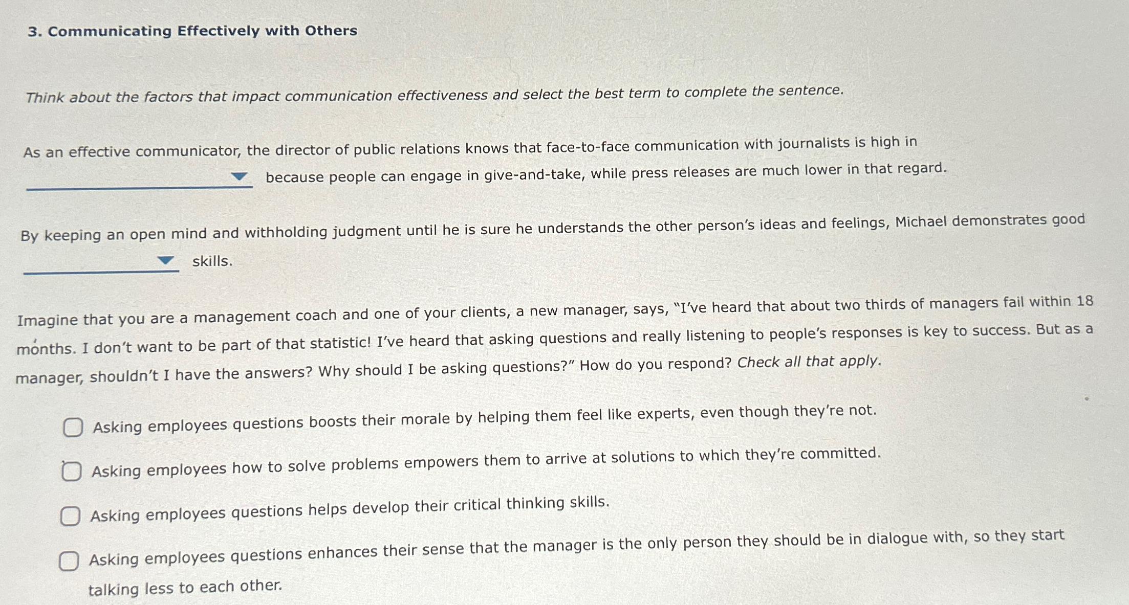 Solved Communicating Effectively with OthersThink about the | Chegg.com