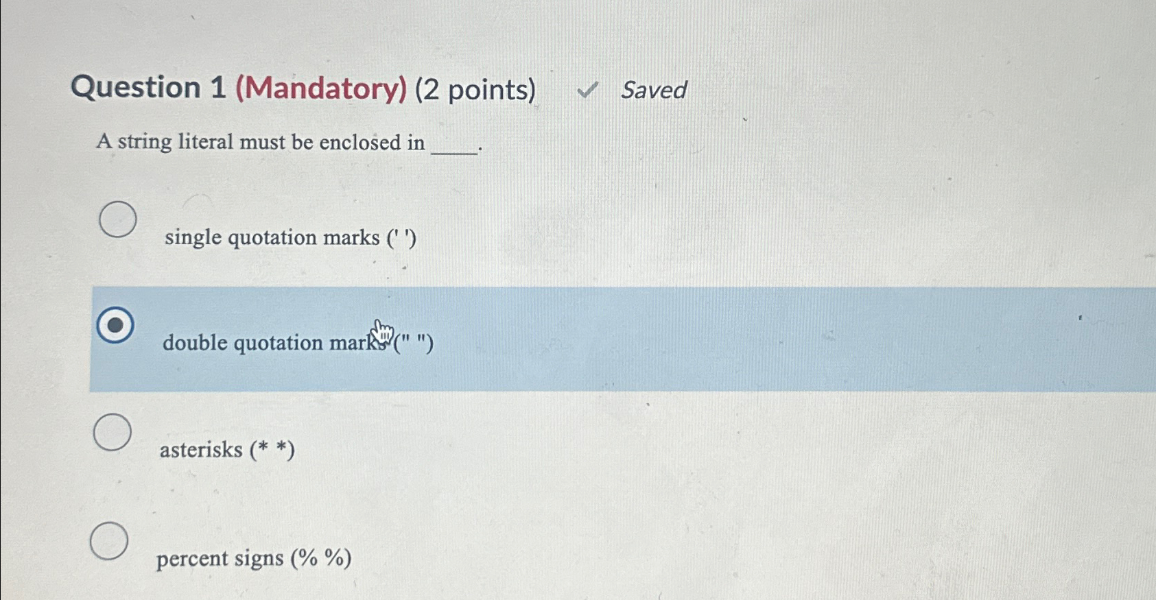 Solved Question 1 (Mandatory) (2 points) SavedA string | Chegg.com Solved Question 1 (Mandatory) (2 points) SavedA string | Chegg.com