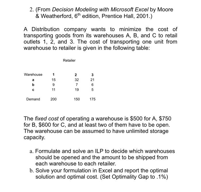 Solved 2. (From Decision Modeling with Microsoft Excel by | Chegg.com