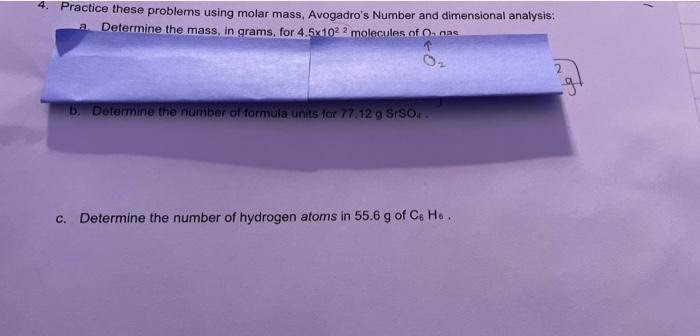 Solved 4. Practice these problems using molar mass, | Chegg.com