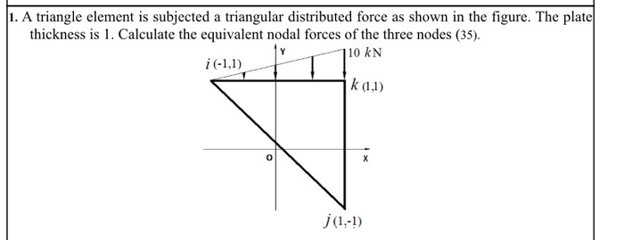 Solved 1. A triangle element is subjected a triangular | Chegg.com