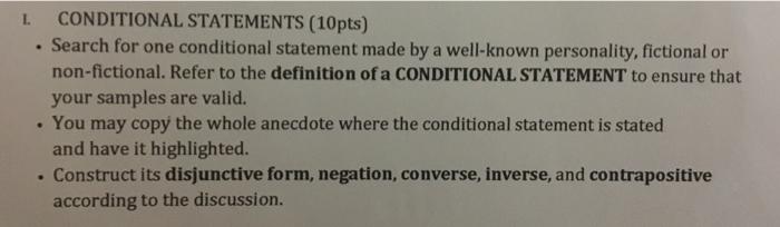 Solved CONDITIONAL STATEMENTS (10pts) Search for one | Chegg.com