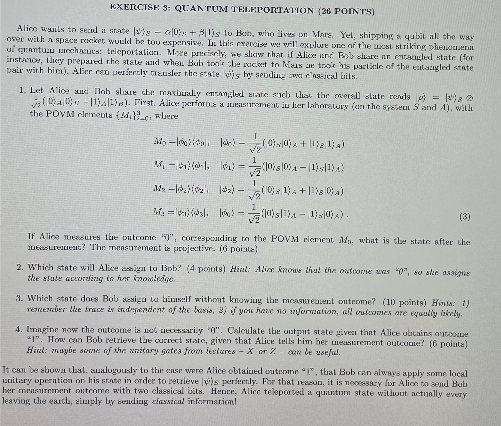 Solved EXERCISE 3: QUANTUM TELEPORTATION (26 ﻿POINTS)Alice | Chegg.com
