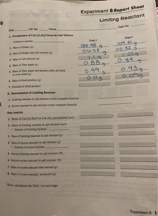 Solved Please answer #7 , Part B. Determination of limiting | Chegg.com