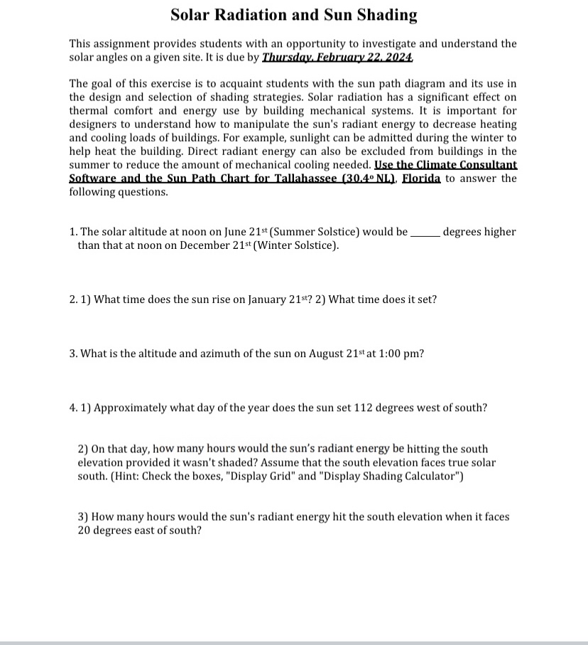 Solved Solar Radiation and Sun ShadingThis assignment | Chegg.com
