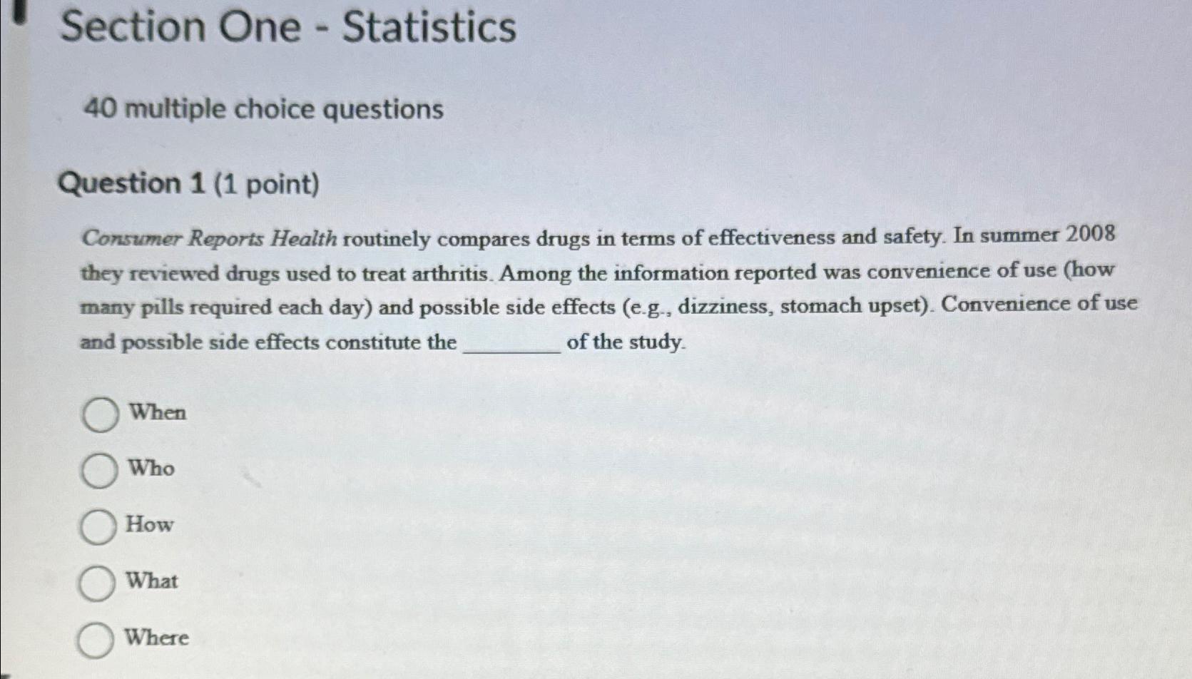 Solved Section One - ﻿Statistics40 ﻿multiple choice | Chegg.com