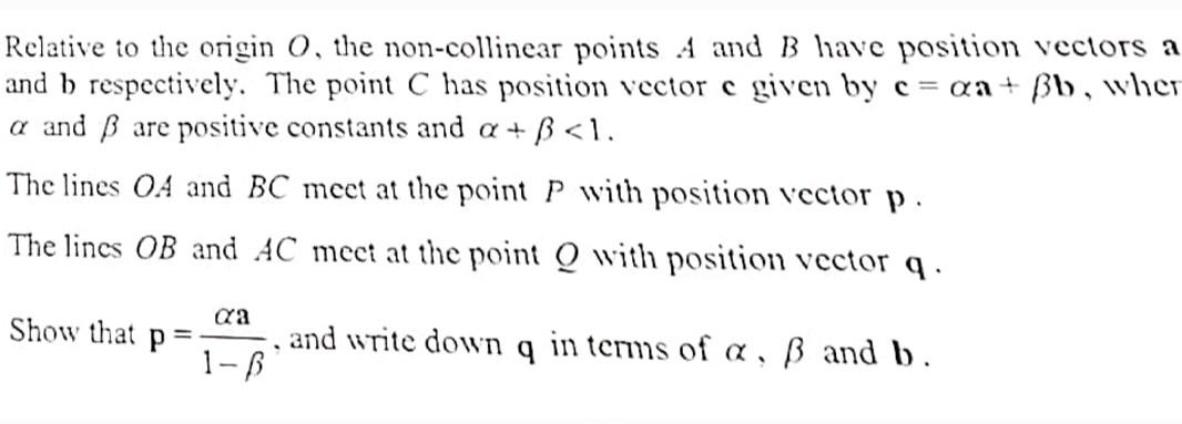 Solved Relative to the origin \\( O \\), the non-collinear | Chegg.com