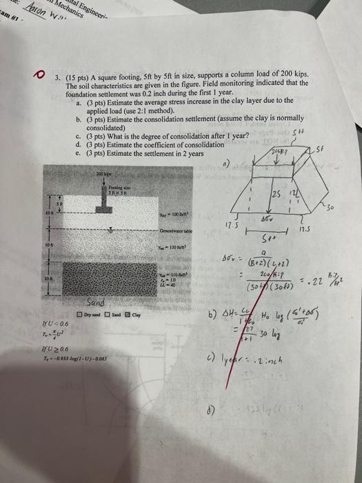 Solved 3. (15 pts) A square footing, 5f by 5ft in size, | Chegg.com
