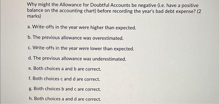 Solved Why might the Allowance for Doubtful Accounts be | Chegg.com