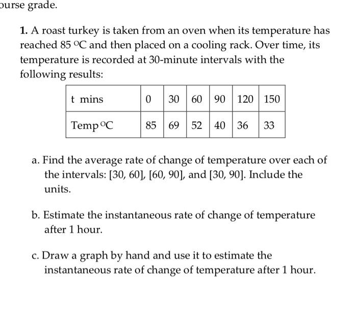Solved 1. A roast turkey is taken from an oven when its | Chegg.com