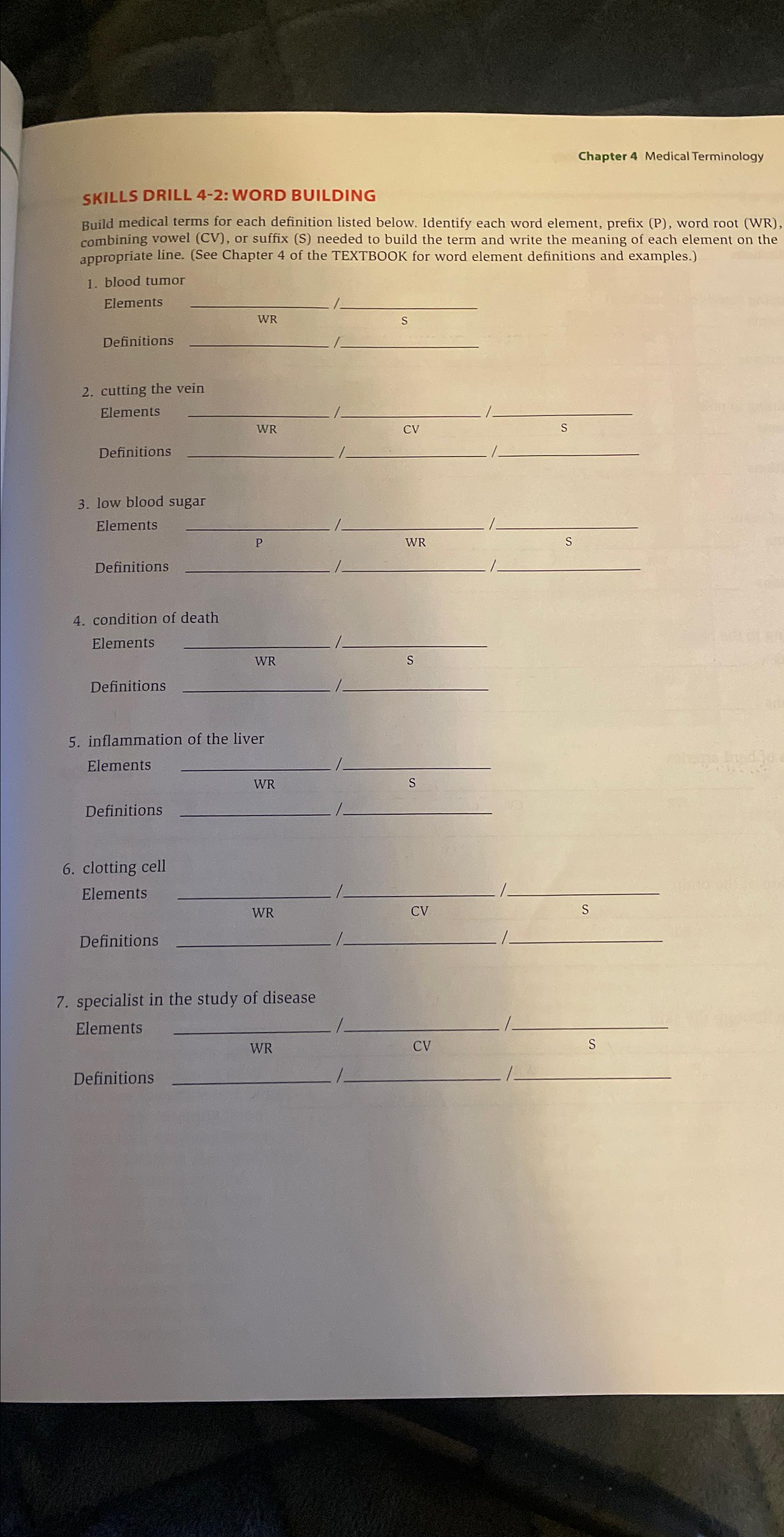 Chapter 4 ﻿Medical TerminologySKILLS DRILL 4-2: WORD | Chegg.com