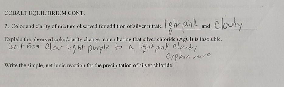 Solved COBALT EQUILIBRIUM - 1. Initial color of cobalt ion | Chegg.com