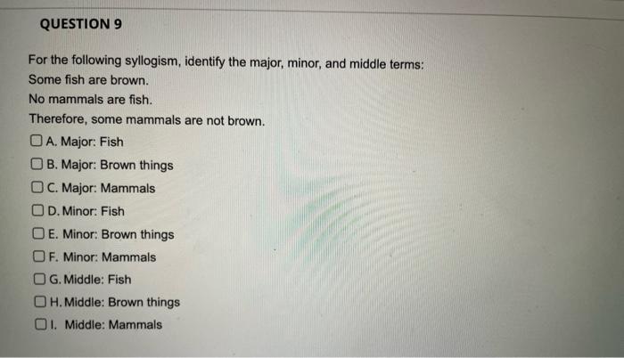 QUESTION 9 For the following syllogism, identify the | Chegg.com