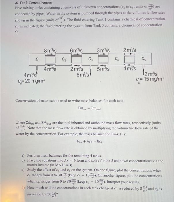 4) Tank Concentrations Five mixing tanks containing | Chegg.com
