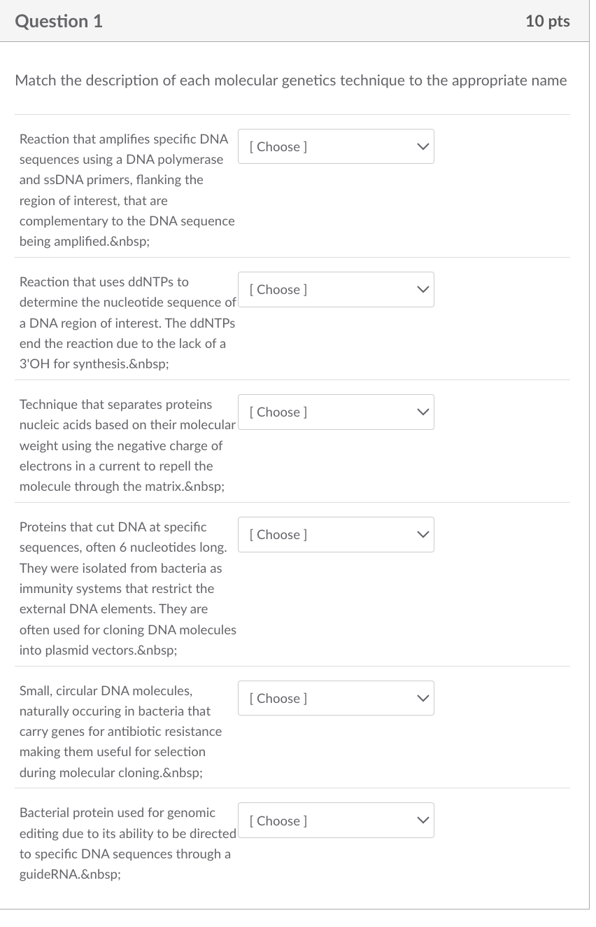 Solved Match the description of each molecular genetics | Chegg.com