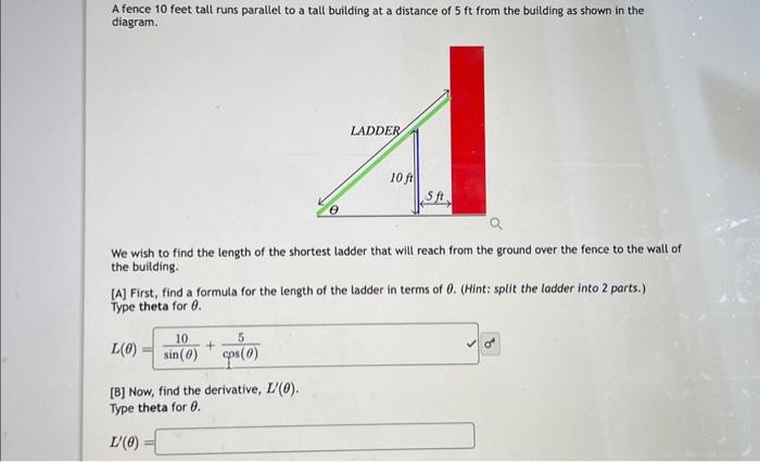 Solved A fence 10 feet tall runs parallel to a tall building | Chegg.com