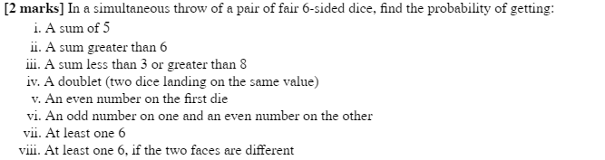 Solved [2 ﻿marks] ﻿In a simultaneous throw of a pair of fair | Chegg.com