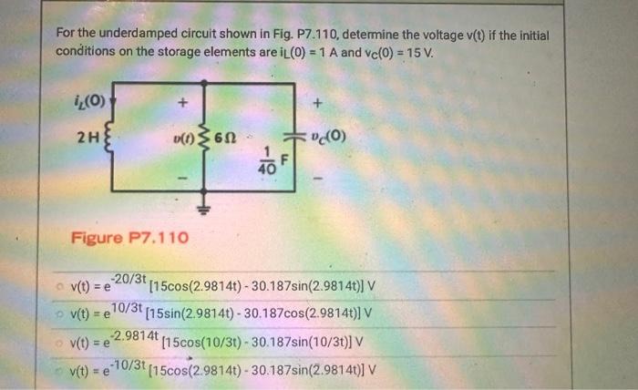 Solved For the underdamped circuit shown in Fig. P7.110, | Chegg.com