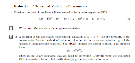 Solved Reduction of Order and Variation of | Chegg.com