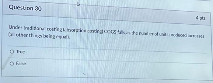 Solved Under traditional costing (absorption costing) COGS | Chegg.com