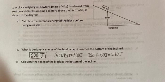 Solved 40N 1. A block weighing 40 newtons (mass of 4 kg) is | Chegg.com