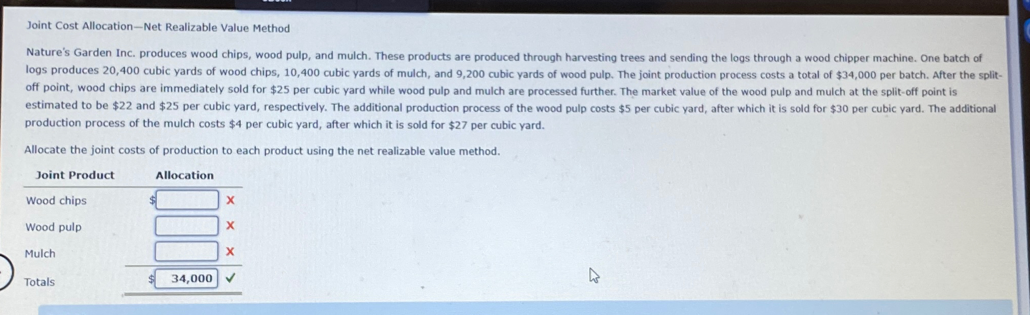 Solved Joint Cost Allocation-Net Realizable Value Method | Chegg.com