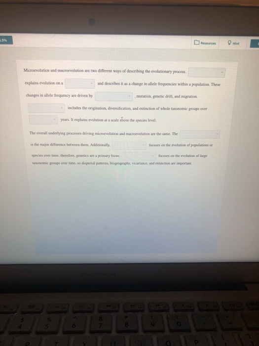 Wint Microevolution and macroevolution are two | Chegg.com