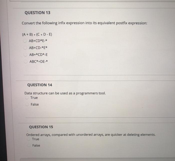 Solved QUESTION 13 Convert the following infix expression | Chegg.com
