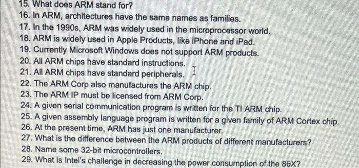 Solved 15. What does ARM stand for? 16. In ARM, | Chegg.com