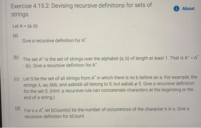 Exercise 4.15.2: Devising recursive definitions for | Chegg.com