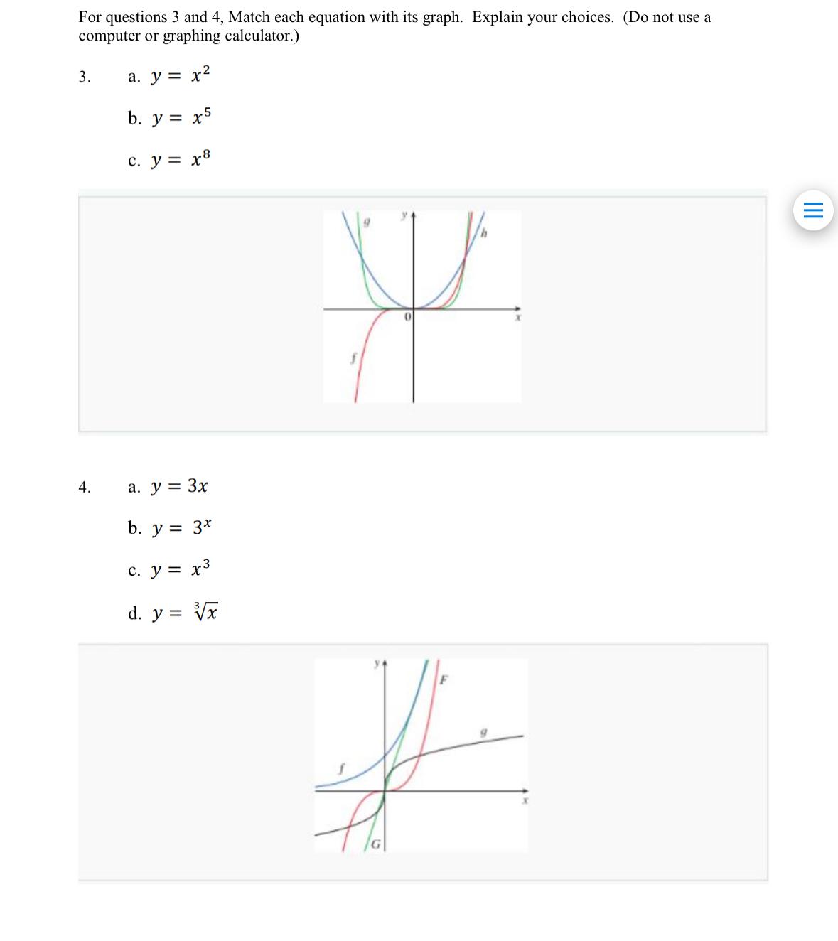 Solved For questions 3 ﻿and 4, ﻿Match each equation with its | Chegg.com