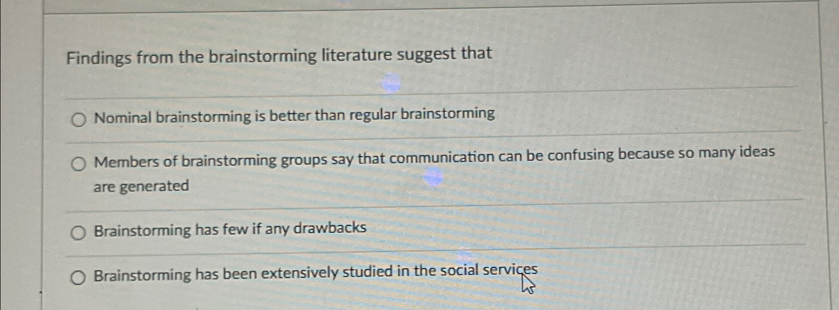Solved Findings from the brainstorming literature suggest | Chegg.com