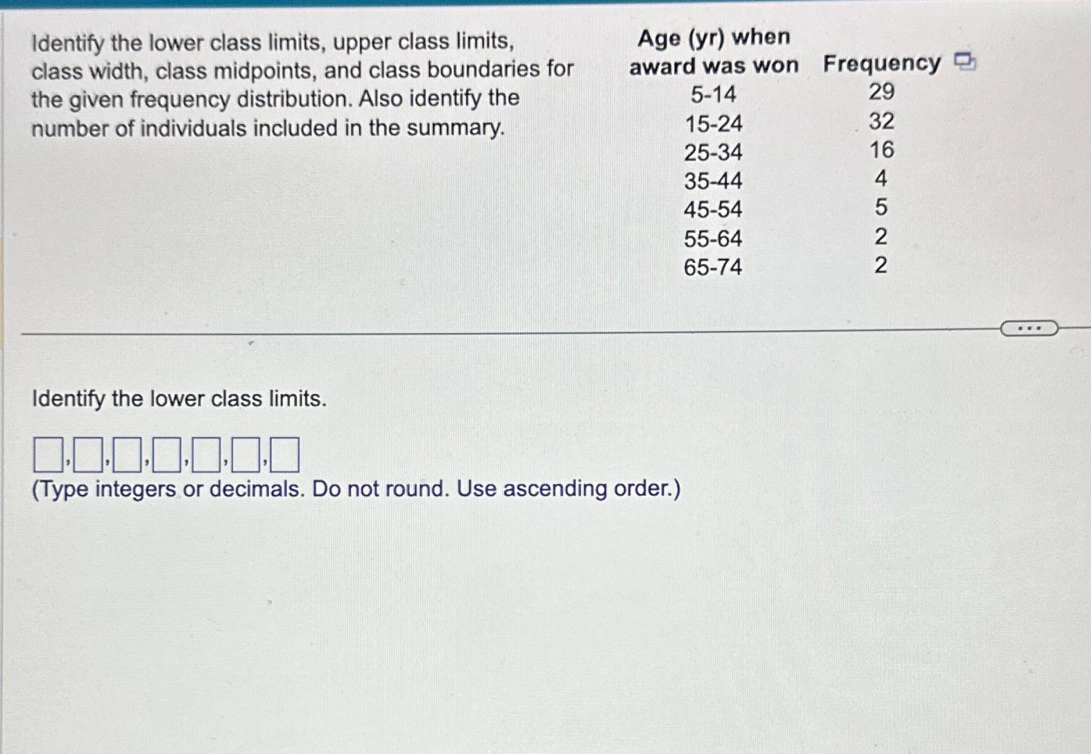 Solved Identify The Lower Class Limits ﻿upper Class Limits 