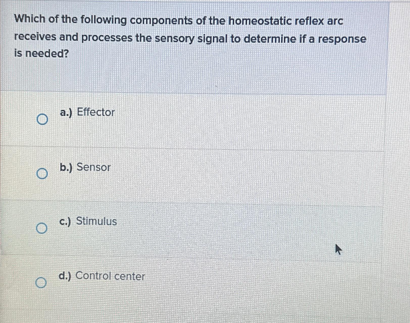 Solved Which of the following components of the homeostatic | Chegg.com