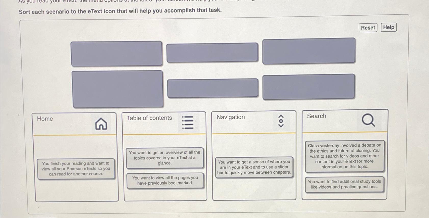 Solved Sort each scenario to the eText icon that will help | Chegg.com