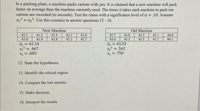 Solved In a packing plant, a machine packs cartons with | Chegg.com