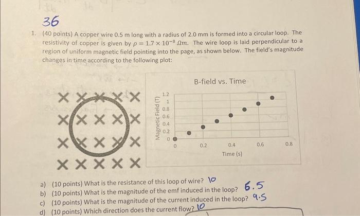 Solved 1. ( 40 points) A copper wire 0.5 m long with a | Chegg.com
