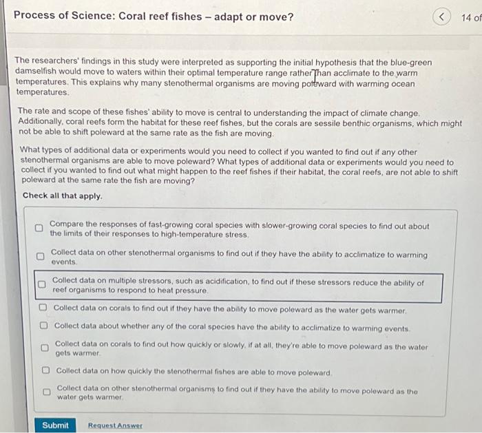Solved Process of Science: Coral reef fishes - adapt or | Chegg.com