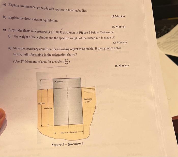 Solved a) Explain Archimedes' principle as it applies to | Chegg.com