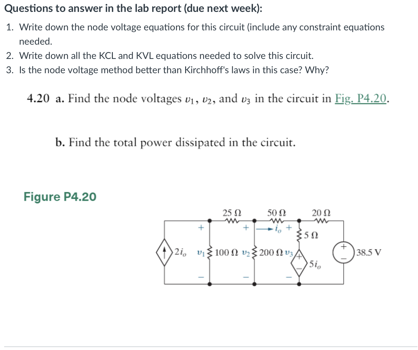 Solved 4.20 ﻿a. ﻿Find the node voltages v1,v2, ﻿and v3 ﻿in | Chegg.com