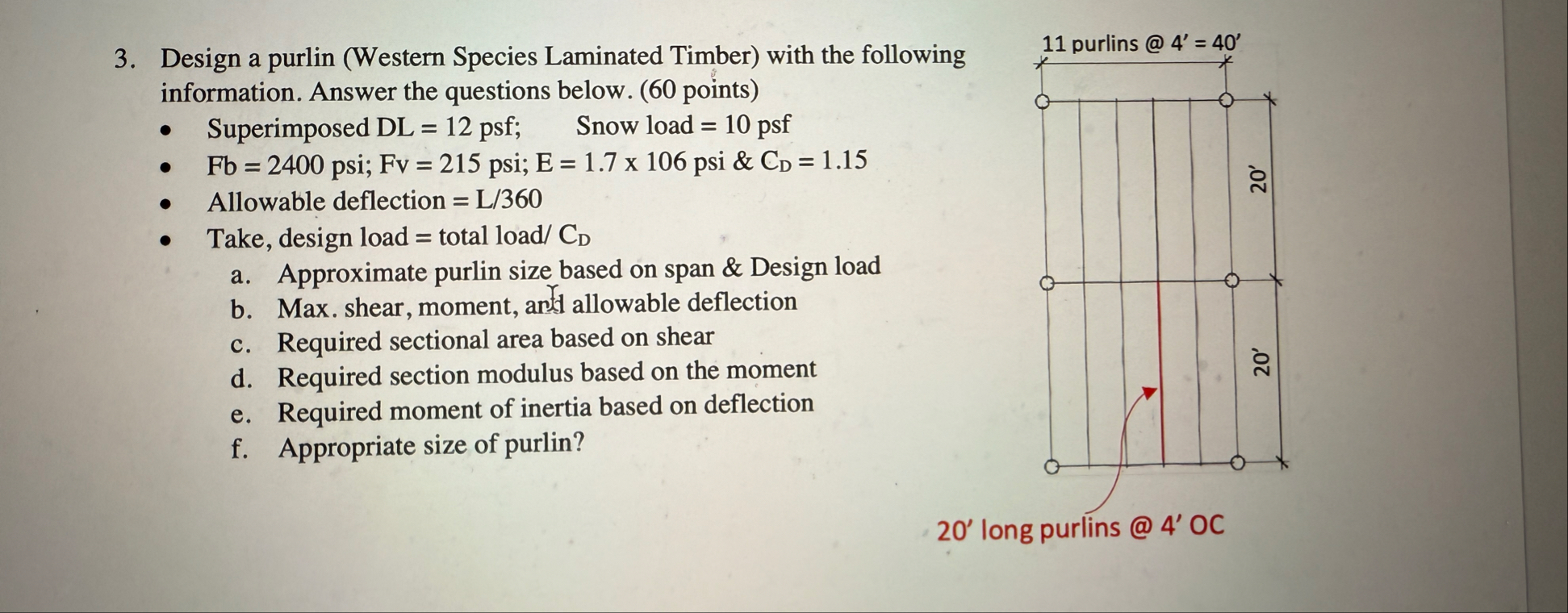 Design a purlin (Western Species Laminated Timber) | Chegg.com