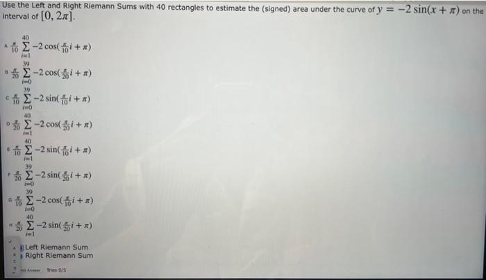 Solved Use the Left and Right Riemann Sums with 80 | Chegg.com