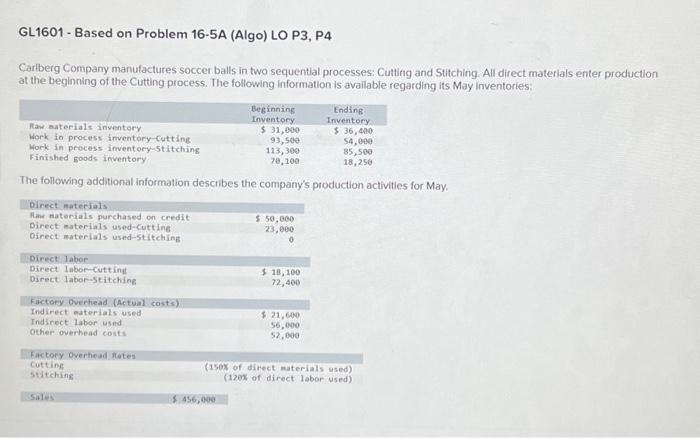 GL1601 - Based on Problem 16-5A (Algo) LO P3, P4 | Chegg.com