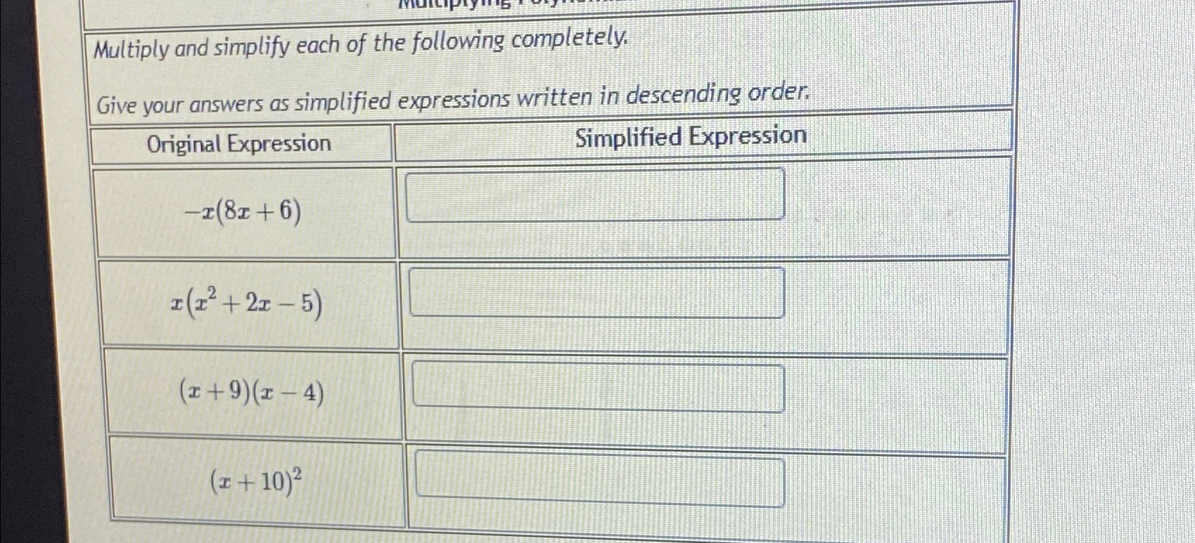 Solved Multiply and simplify each of the following | Chegg.com